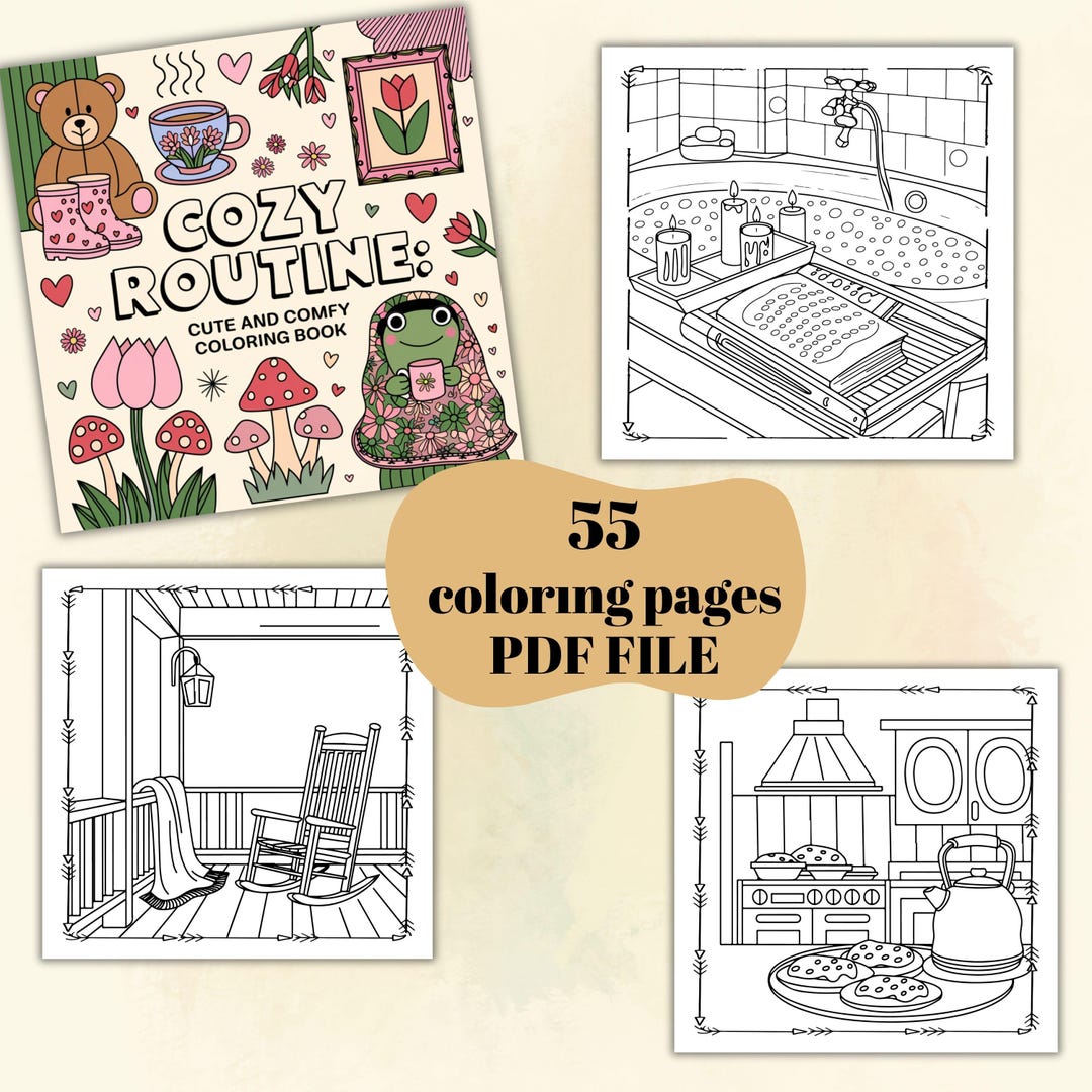 Cozy Routine Coloring Pages, Bold and Easy Coloring Book, Cozy Girls ...
