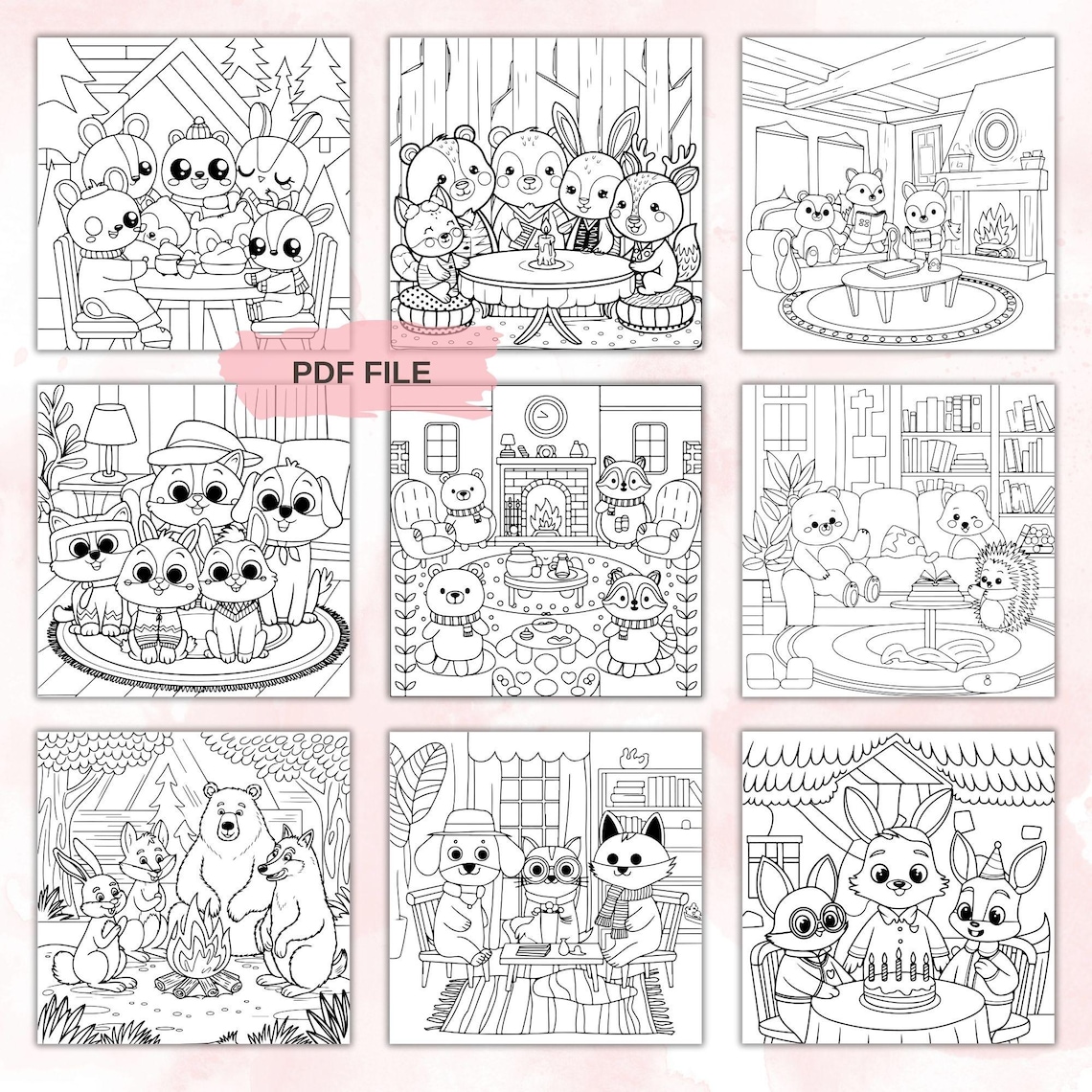 Cozy Friends Coloring Book, Adorable Animals Coloring 45 Pages, Comfy ...