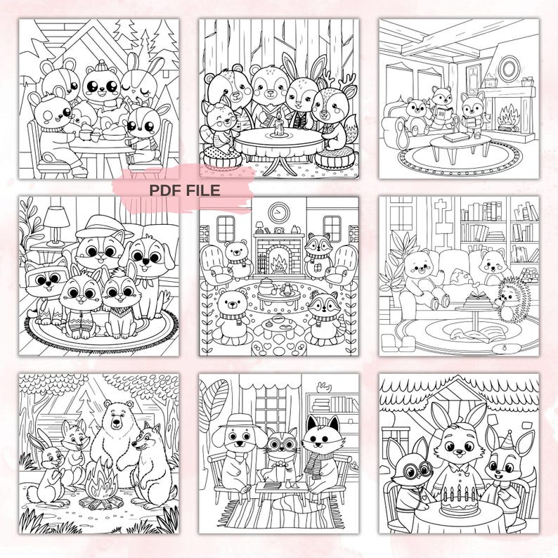 Cozy Friends Coloring Book, Adorable Animals Coloring 45 Pages, Comfy ...