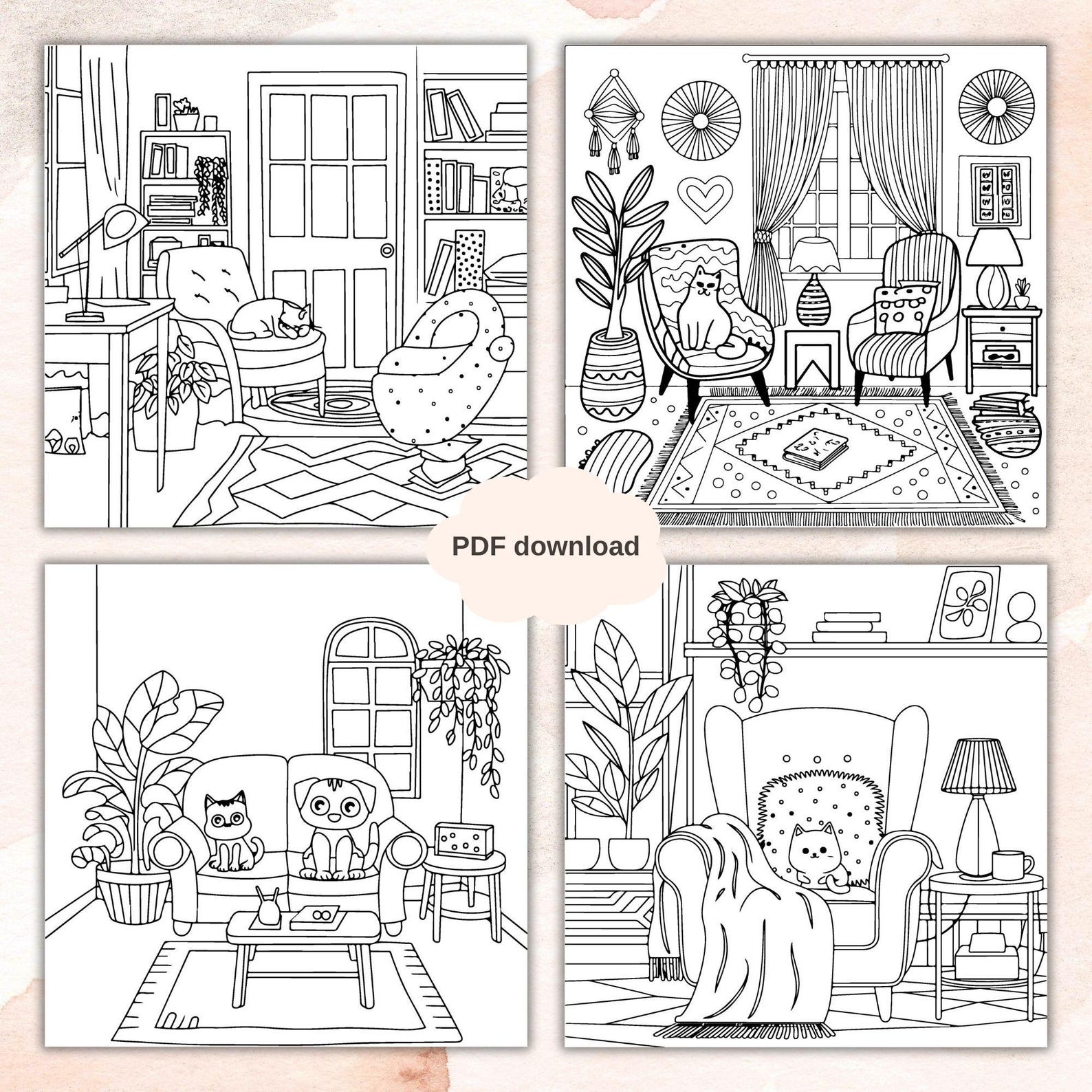 Cozy Spaces: Super Cute Designs of Cozy, 20 Printable Coloring Pages ...
