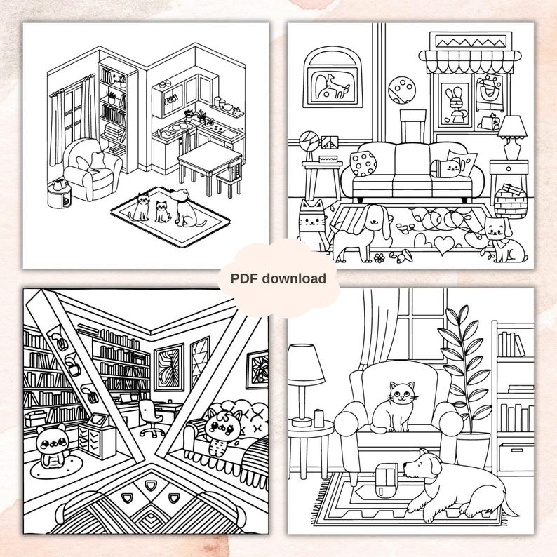 Cozy Spaces: Super Cute Designs of Cozy, 20 Printable Coloring Pages ...