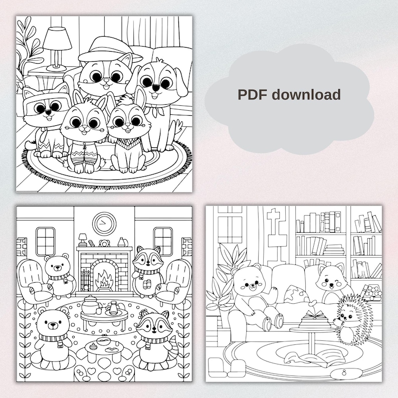 Cozy Friends Coloring Book, Adorable Animals Coloring Pages, Comfy ...