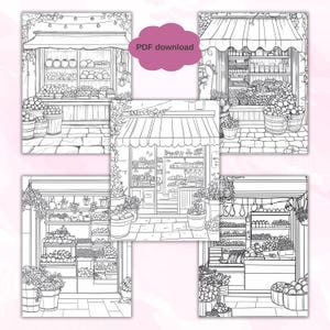 25 Kawaii Town Storefronts Coloring Pages for Adults, Printable ...