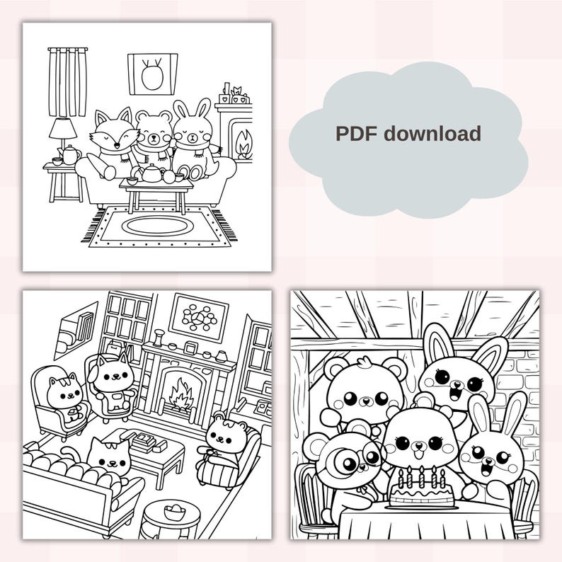Cozy Friends Coloring Book, Adorable Animals Coloring Pages, Comfy ...