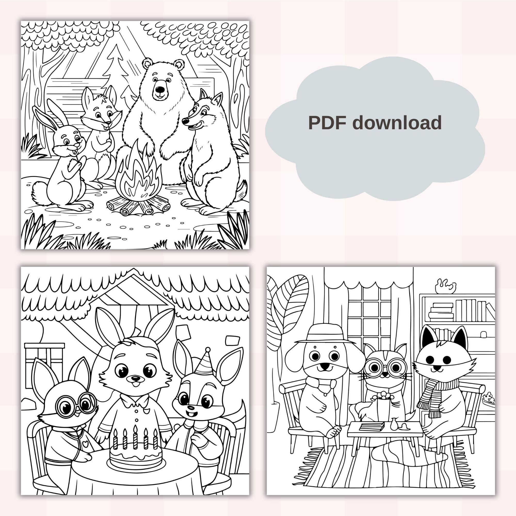 Cozy Friends Coloring Book, Adorable Animals Coloring Pages, Comfy ...