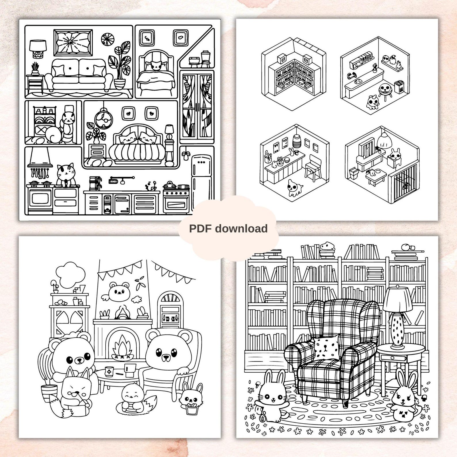 Cozy Spaces: Super Cute Designs of Cozy, 20 Printable Coloring Pages ...
