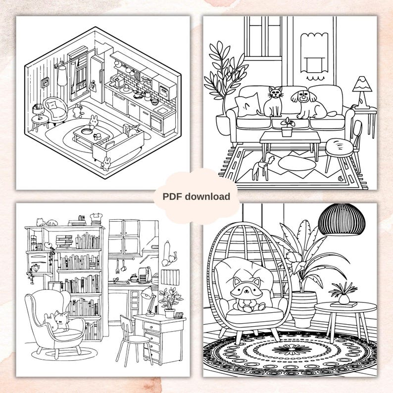 Cozy Spaces: Super Cute Designs of Cozy, 20 Printable Coloring Pages ...