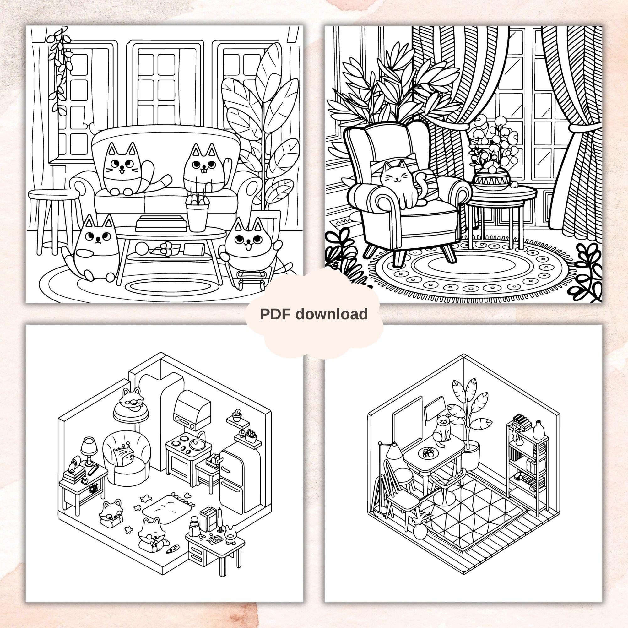 Cozy Spaces: Super Cute Designs of Cozy, 20 Printable Coloring Pages ...