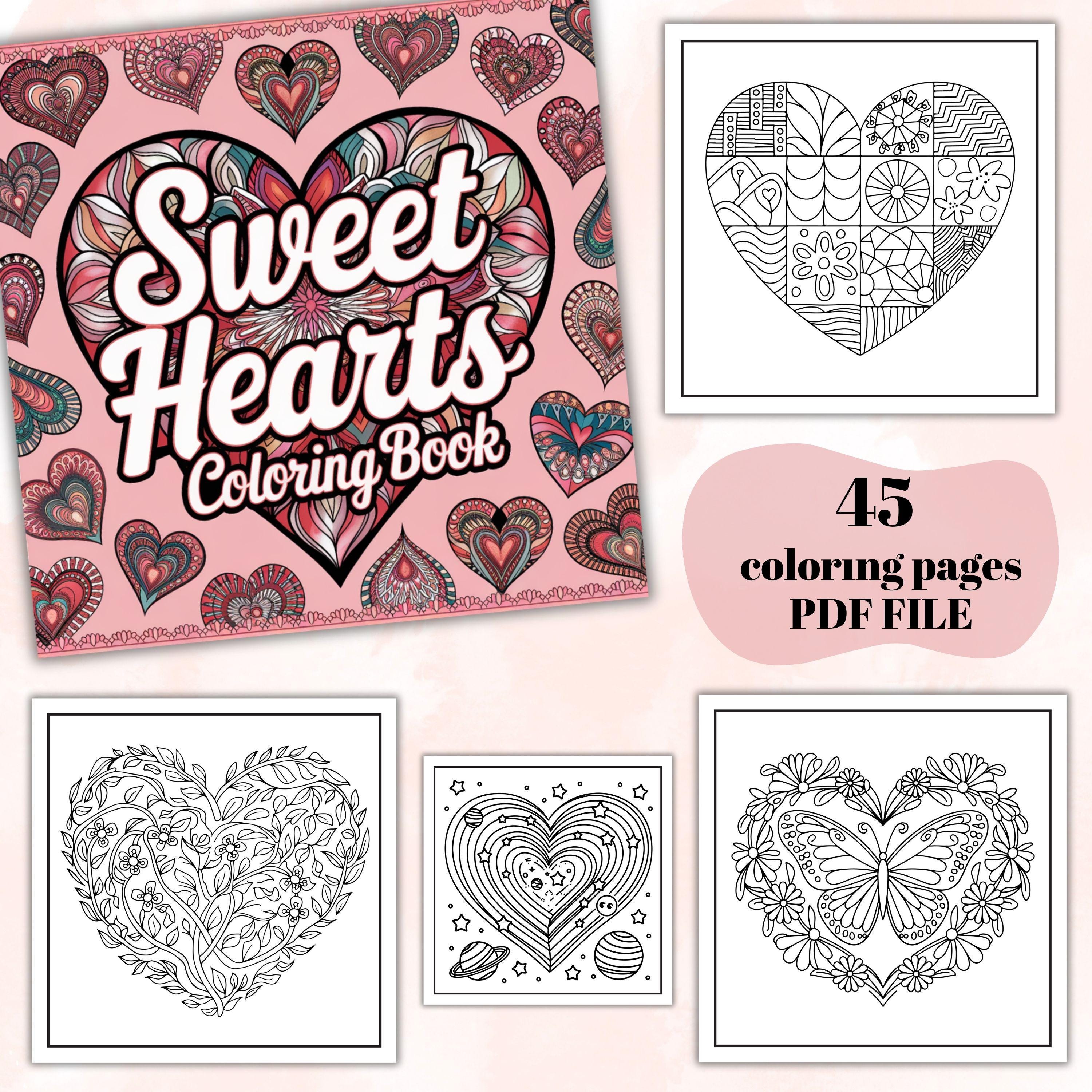 45 Valentine's Day Heart Coloring Pages Bundle, Printable Designs for ...