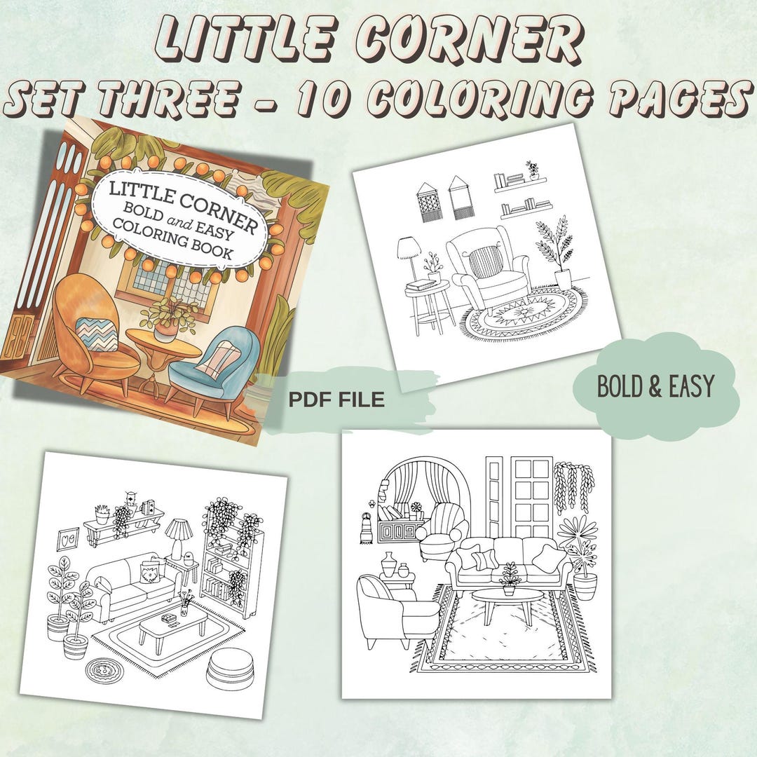 Little Corner: Super Cute Designs of Cozy, 10 Printable Coloring Pages ...