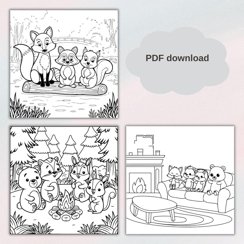 Cozy Friends Coloring Book, Adorable Animals Coloring Pages, Comfy ...