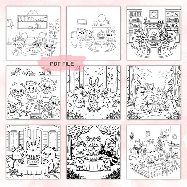 Cozy Friends Coloring Book, Adorable Animals Coloring 45 Pages, Comfy ...