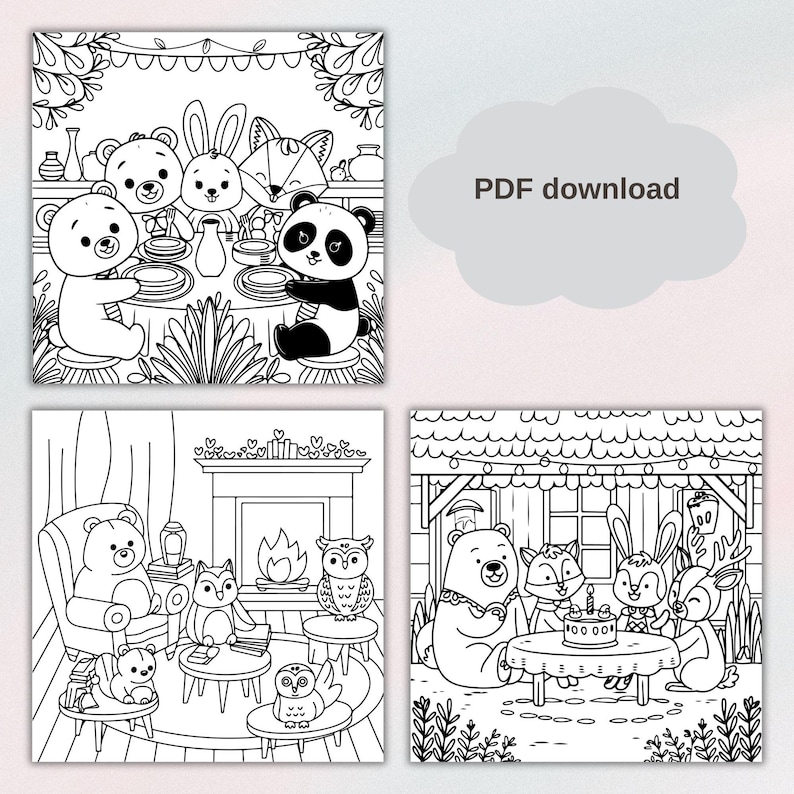 Cozy Friends Coloring Book, Adorable Animals Coloring Pages, Comfy ...