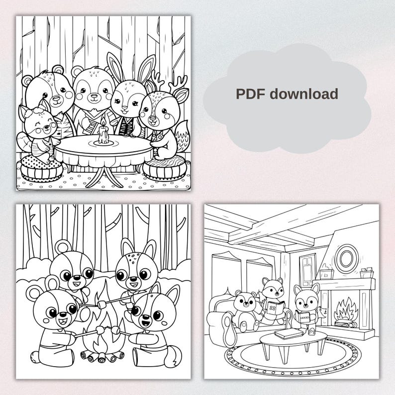 Cozy Friends Coloring Book, Adorable Animals Coloring Pages, Comfy ...