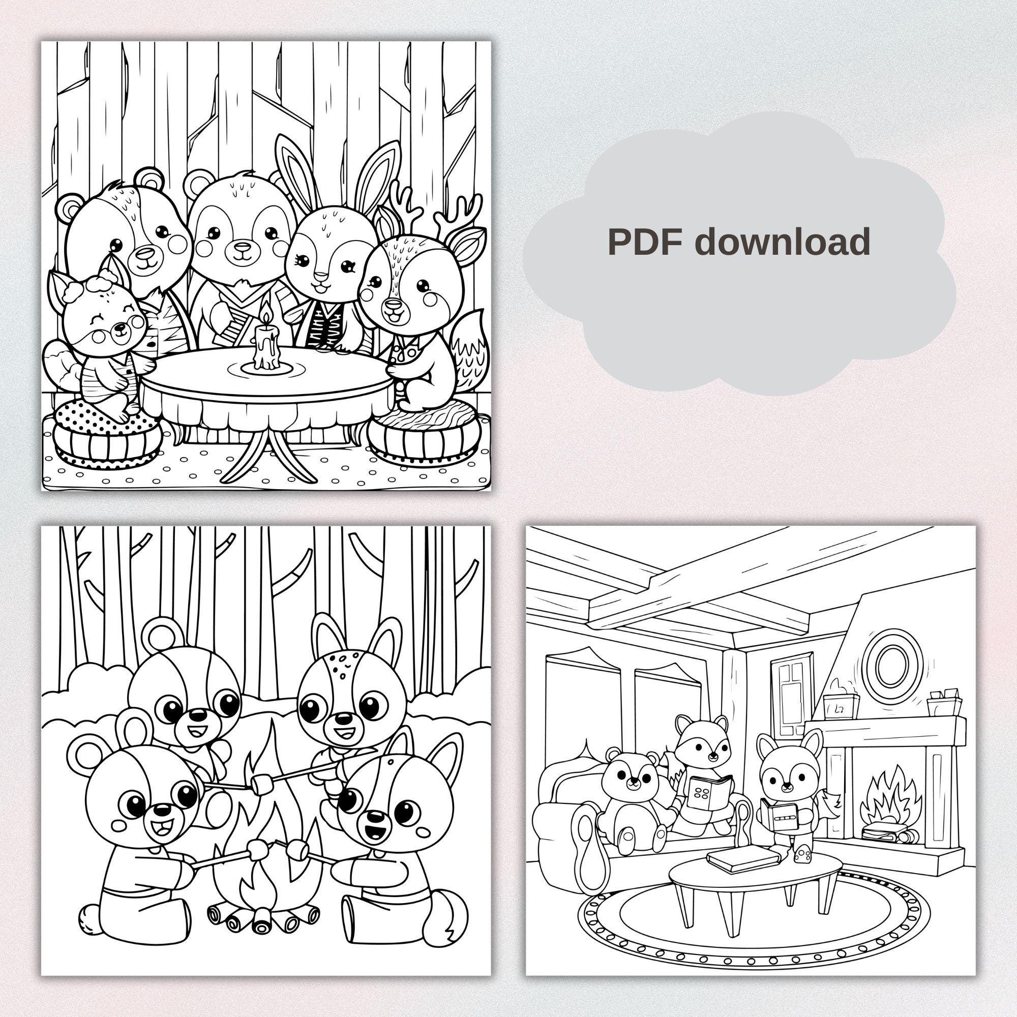 Cozy Friends Coloring Book, Adorable Animals Coloring Pages, Comfy ...