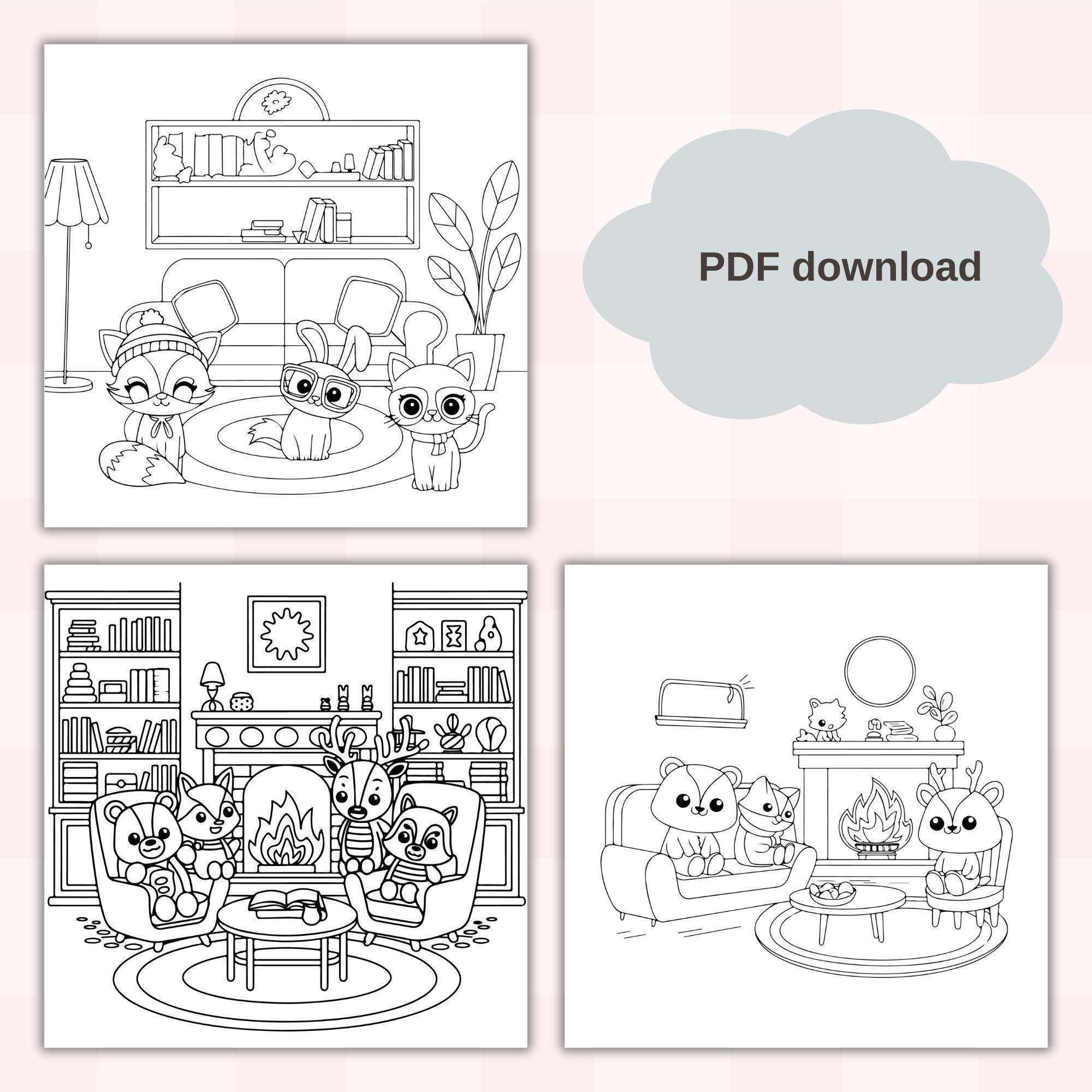 Cozy Friends Coloring Book, Adorable Animals Coloring Pages, Comfy ...