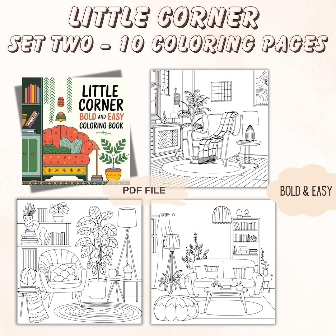 Little Corner: Super Cute Designs of Cozy, 10 Printable Coloring Pages ...