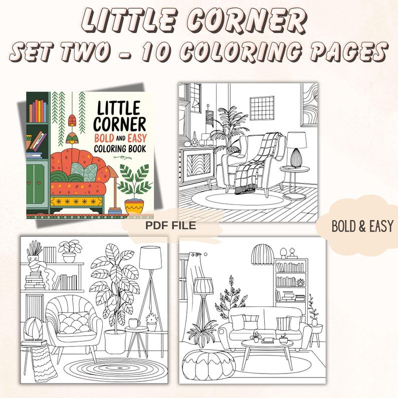 Little Corner: Super Cute Designs of Cozy, 10 Printable Coloring Pages ...