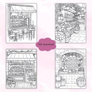 25 Kawaii Town Storefronts Coloring Pages for Adults, Printable ...