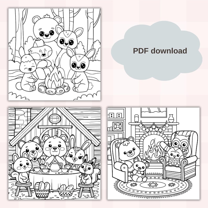 Cozy Friends Coloring Book, Adorable Animals Coloring Pages, Comfy ...