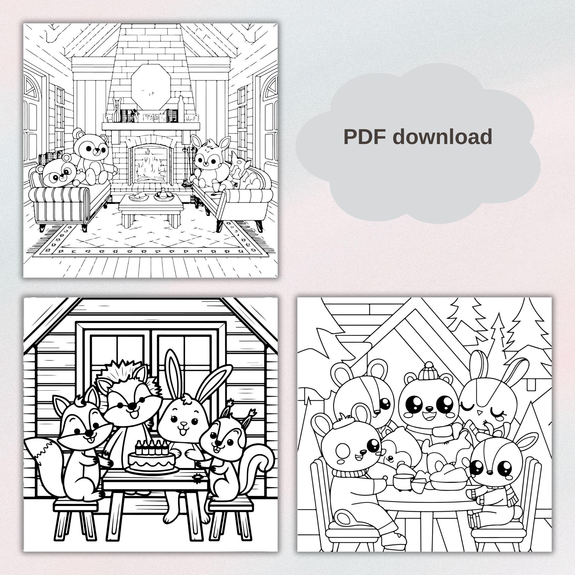 Cozy Friends Coloring Book, Adorable Animals Coloring Pages, Comfy ...