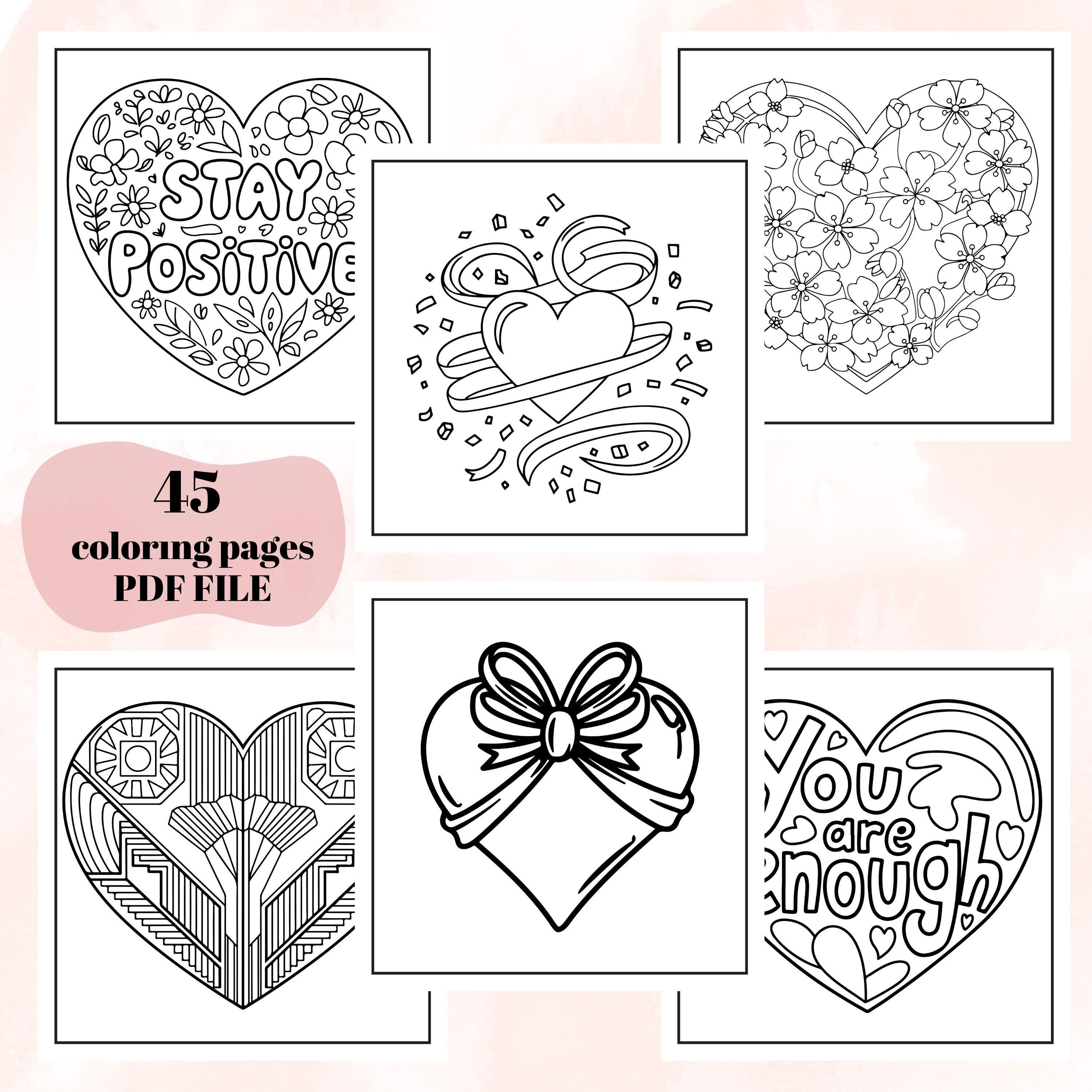 45 Valentine's Day Heart Coloring Pages Bundle, Printable Designs for ...