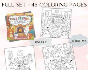 Cozy Friends Coloring Book, Adorable Animals Coloring Pages, Comfy ...