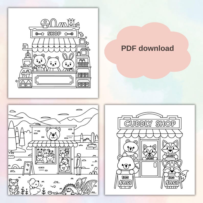 Little Shops:15 Super Cute Coloring Pages, Cuddly Shops, Charming Shops ...