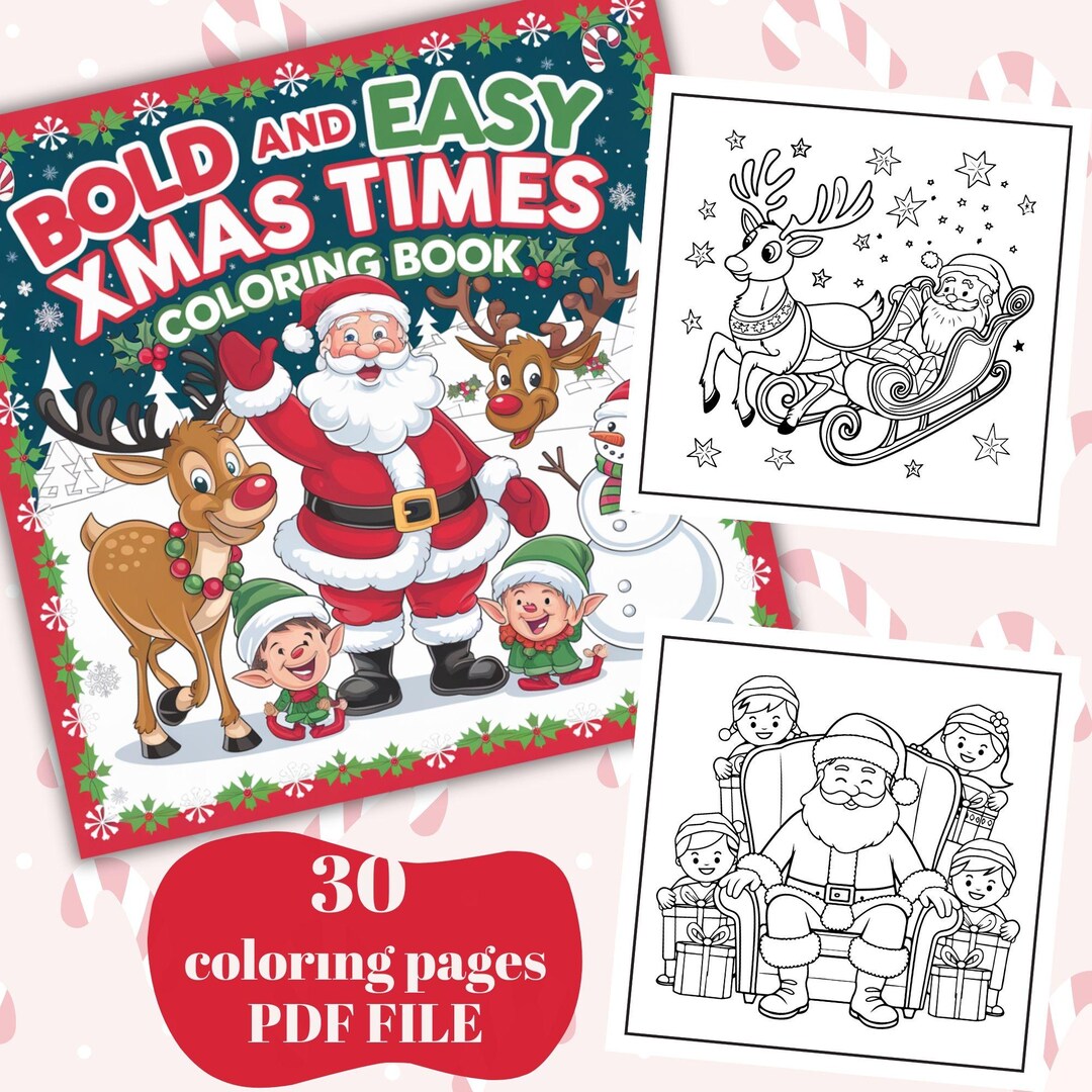 Bold and Easy Cute Christmas Coloring Activity, 30 Easy Christmas Kids ...