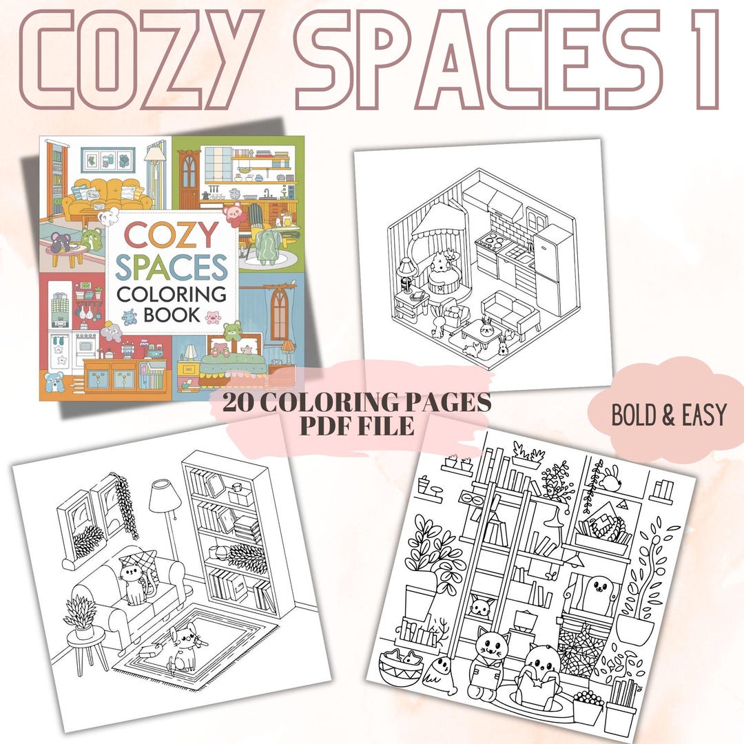 Cozy Spaces: Super Cute Designs of Cozy, 20 Printable Coloring Pages ...