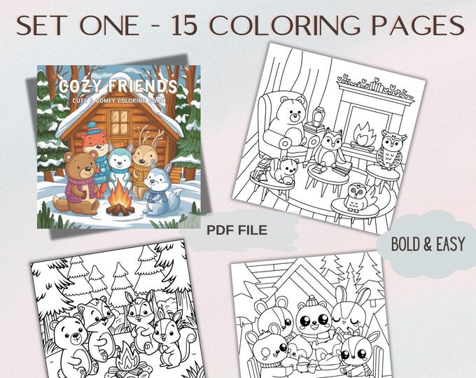 Cozy Friends Coloring Book, Adorable Animals Coloring Pages, Comfy ...
