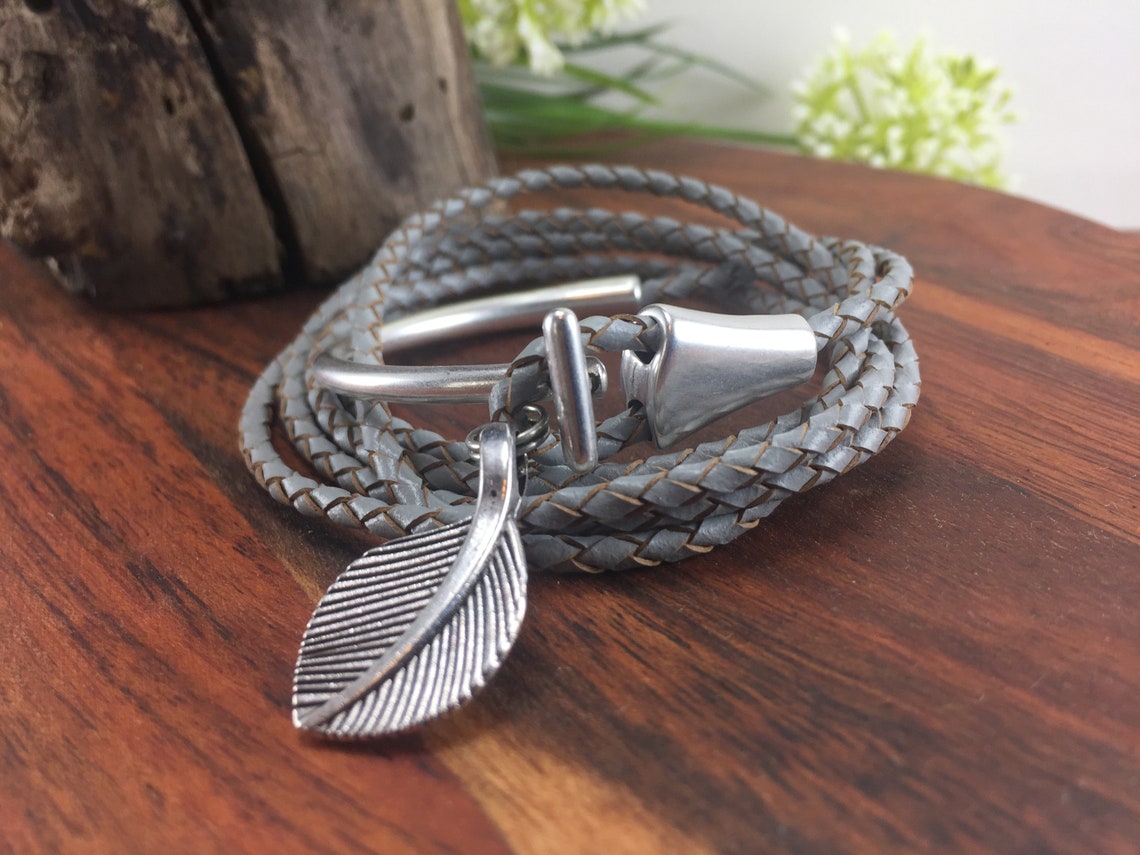 Leather Wrap Bracelet Braided Leather Wrap Bracelet Charm | Etsy