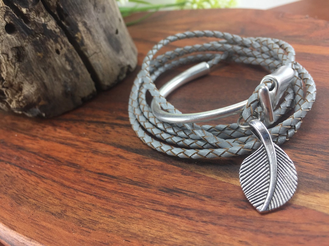 Leather Wrap Bracelet, Braided Leather Wrap Bracelet, Charm Wrap ...