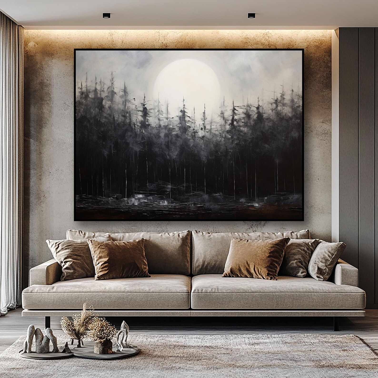 Dark Forest Landscape, 100% Hand Painted, Abstract Oil Painting ...