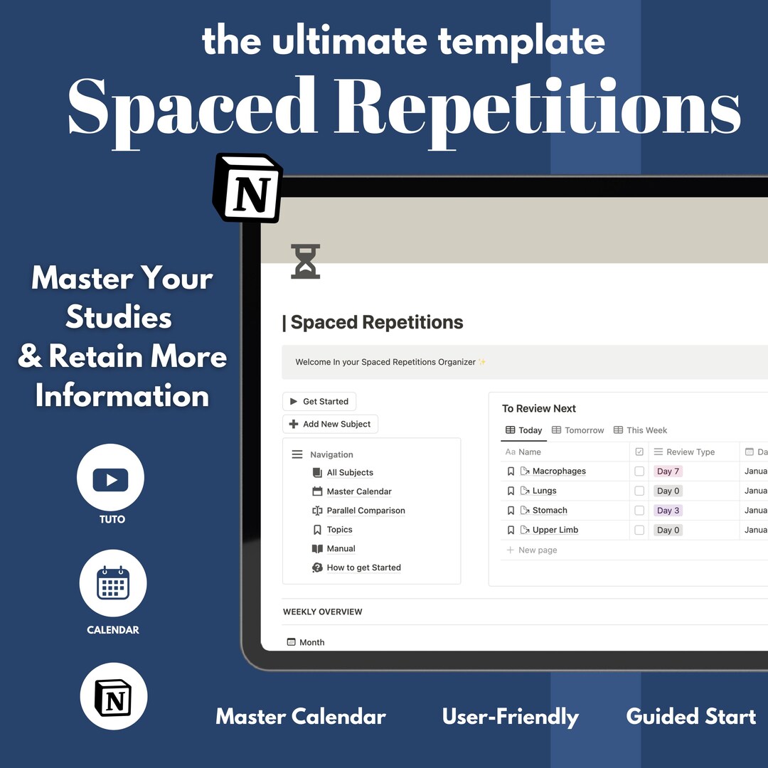 Spaced Repetition Notion Template | Study Planner for Exams | Digital Learning Tracker for ...