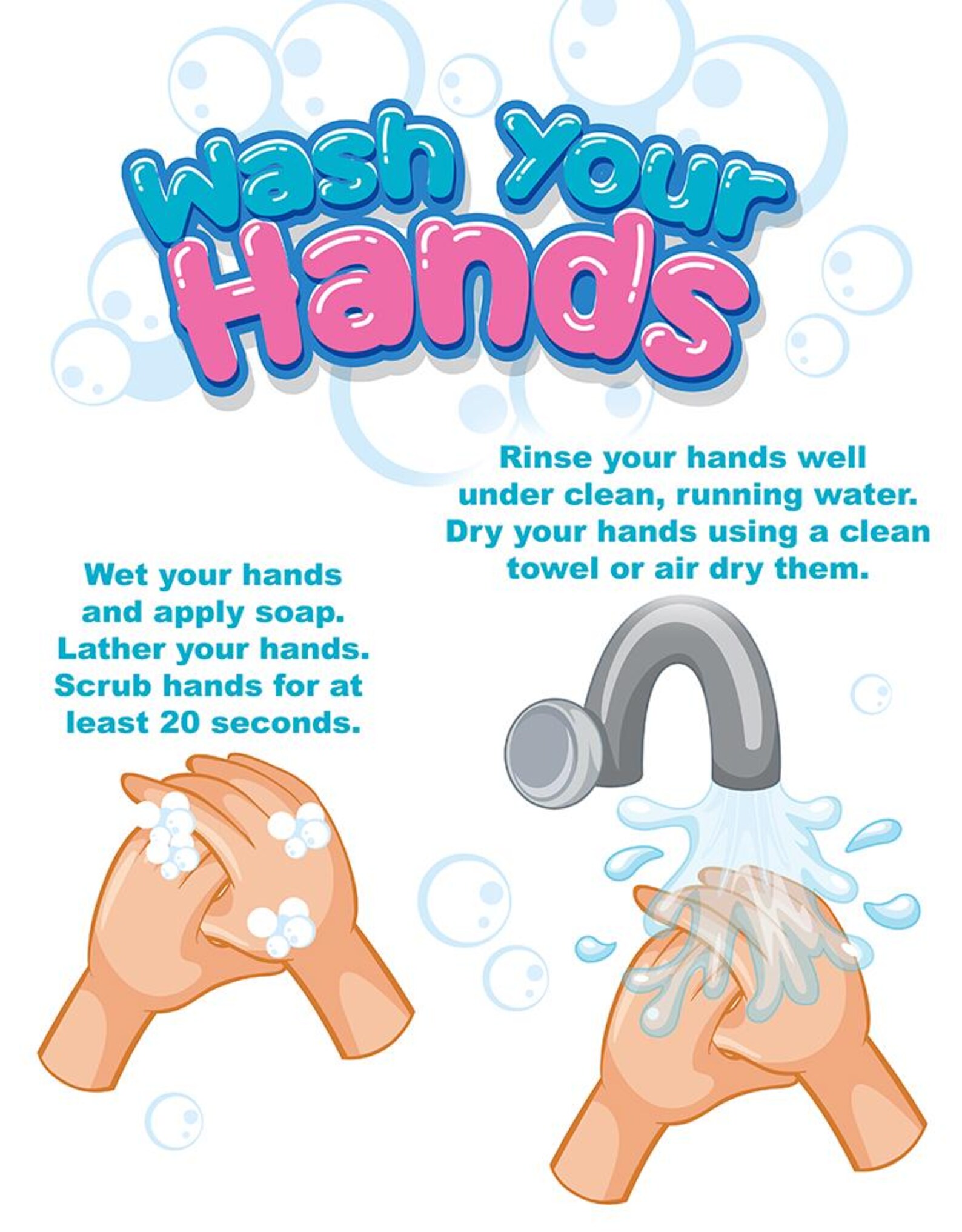 Washing Hands Wash Your Hands Guide Kids Adults Notice Steps Sticker ...