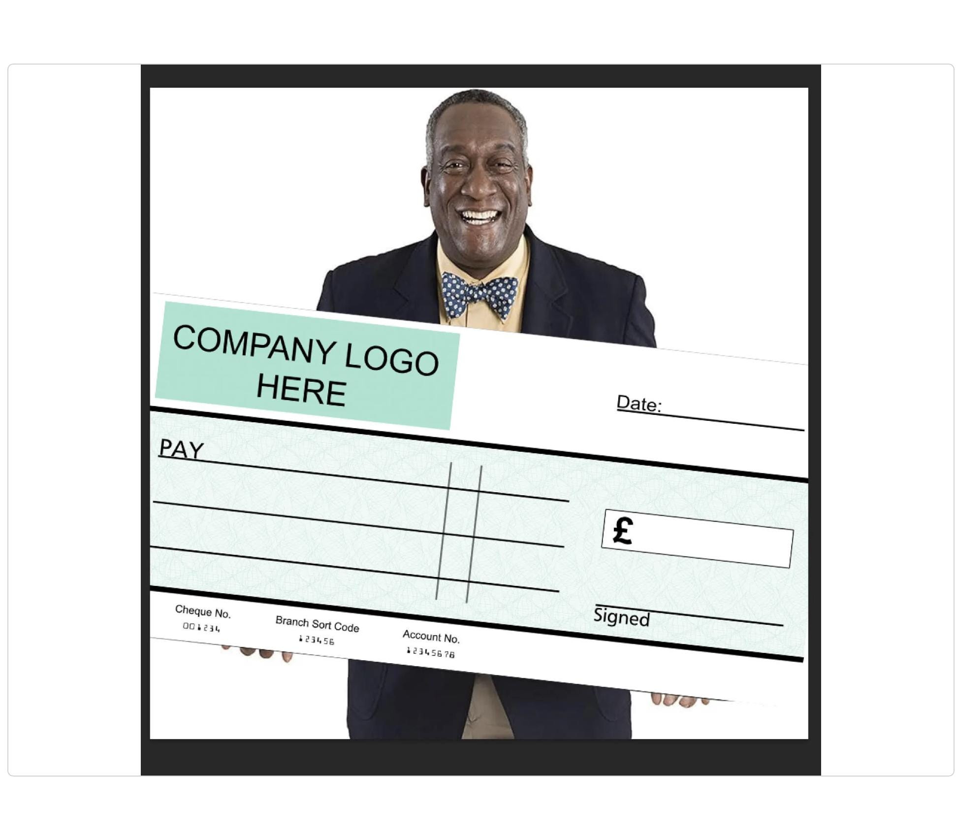 RIGID Ex Large or Smaller Blank Personalised Cheque With Added Logo ...