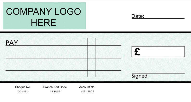 RIGID Ex Large or Smaller Blank Personalised Cheque With Added Logo ...