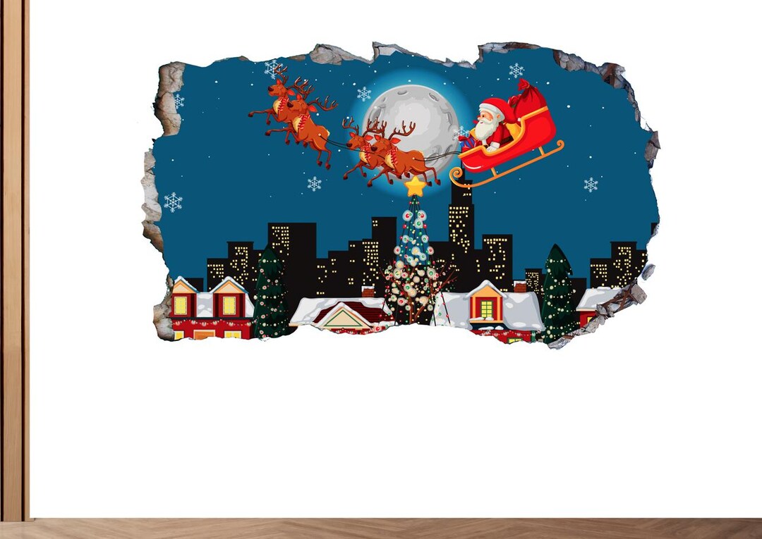 Father Christmas Santa Claus Sleigh Christmas Scene Setter Wall Smash ...