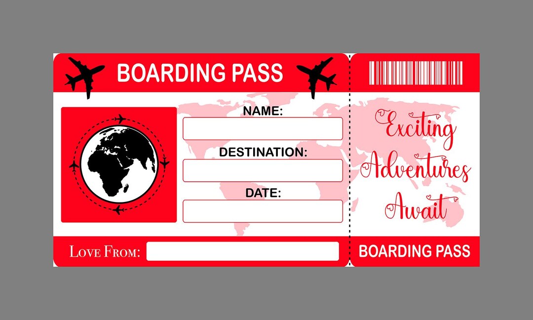 BLANK Boarding Pass Airplane Plane Ticket Gift Present Trip Travel ...