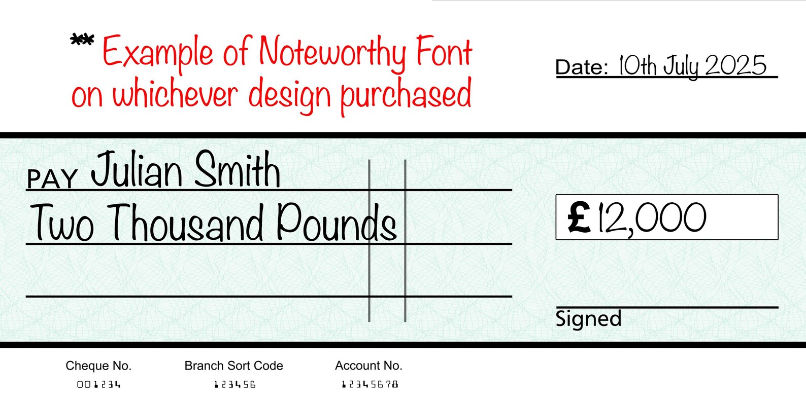 RIGID Ex Large or Smaller Blank Personalised Cheque With Added Logo ...