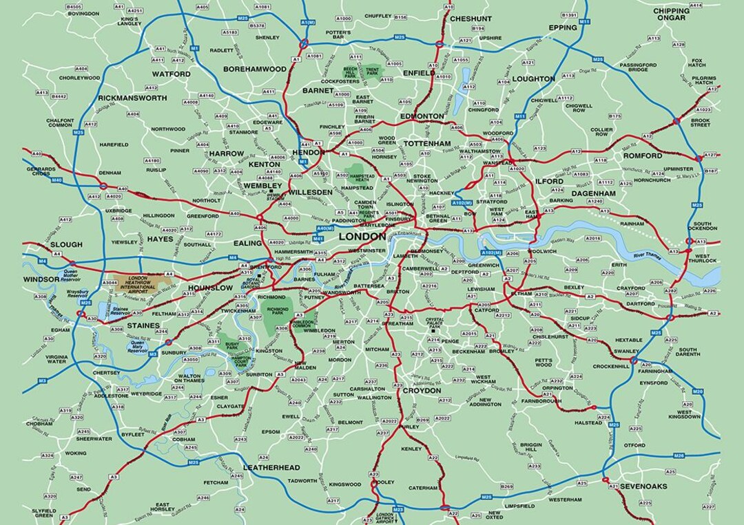 Map of London Boroughs Regions Areas Main Roads County Regions Detailed ...