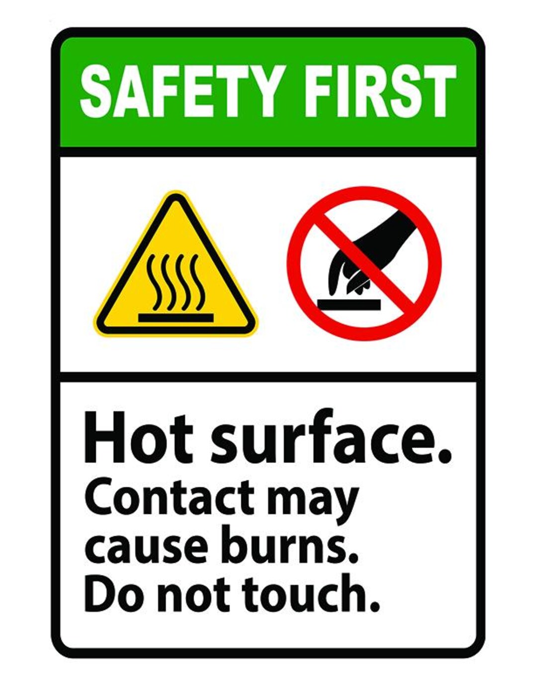 Safety First Hot Surface May Cause Burns Do Not Touch Emergency Health ...