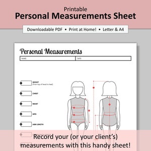 Printable Sewing Personal Measurements Sheet for Children, Girl | Body ...