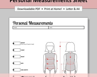 Printable Sewing Personal Measurements Sheet for Men | Body Measurement ...
