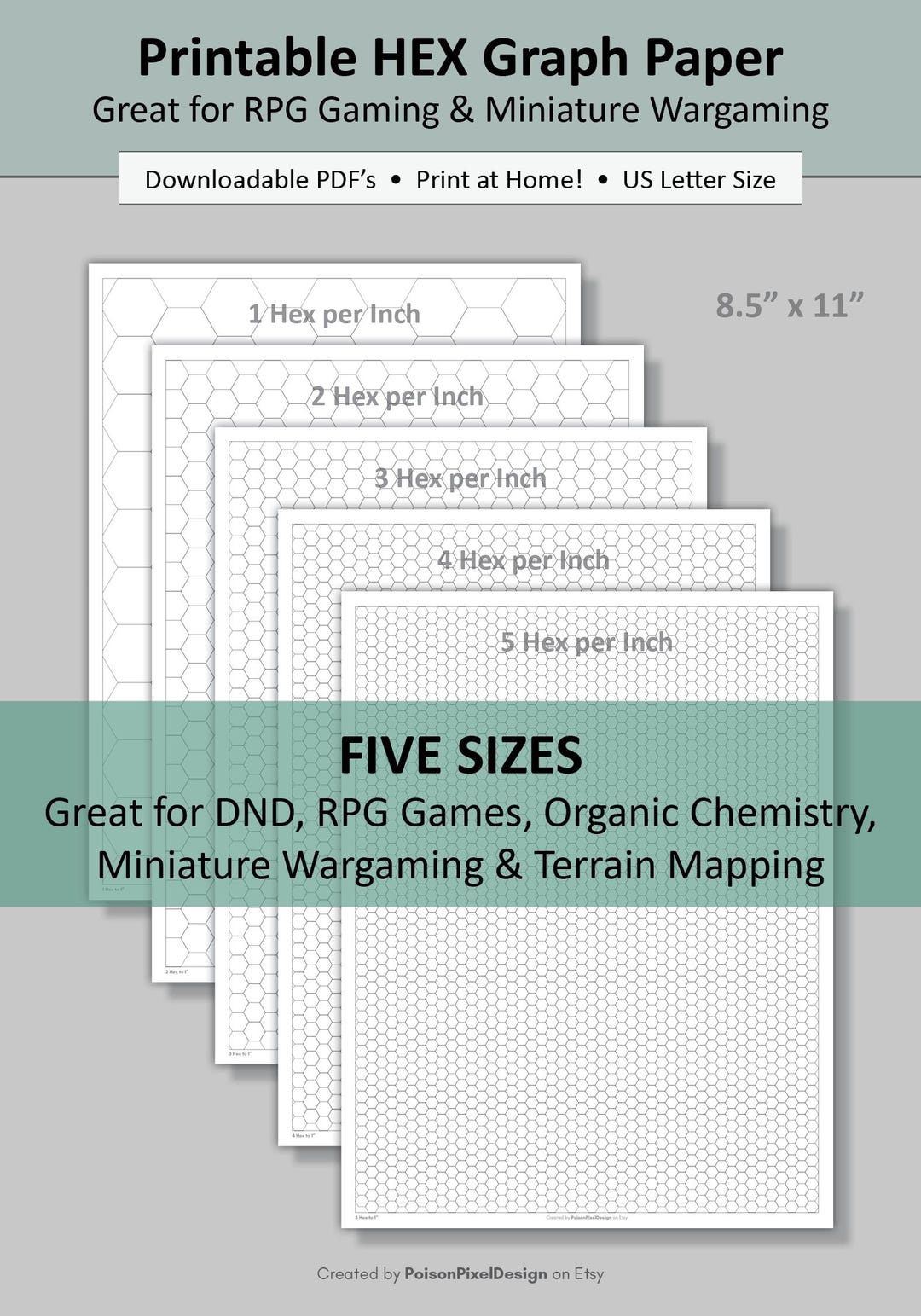 Printable HEX Grid Paper: Dnd, RPG, Wargaming, Quilting, Game Design (digital PDF Download ...