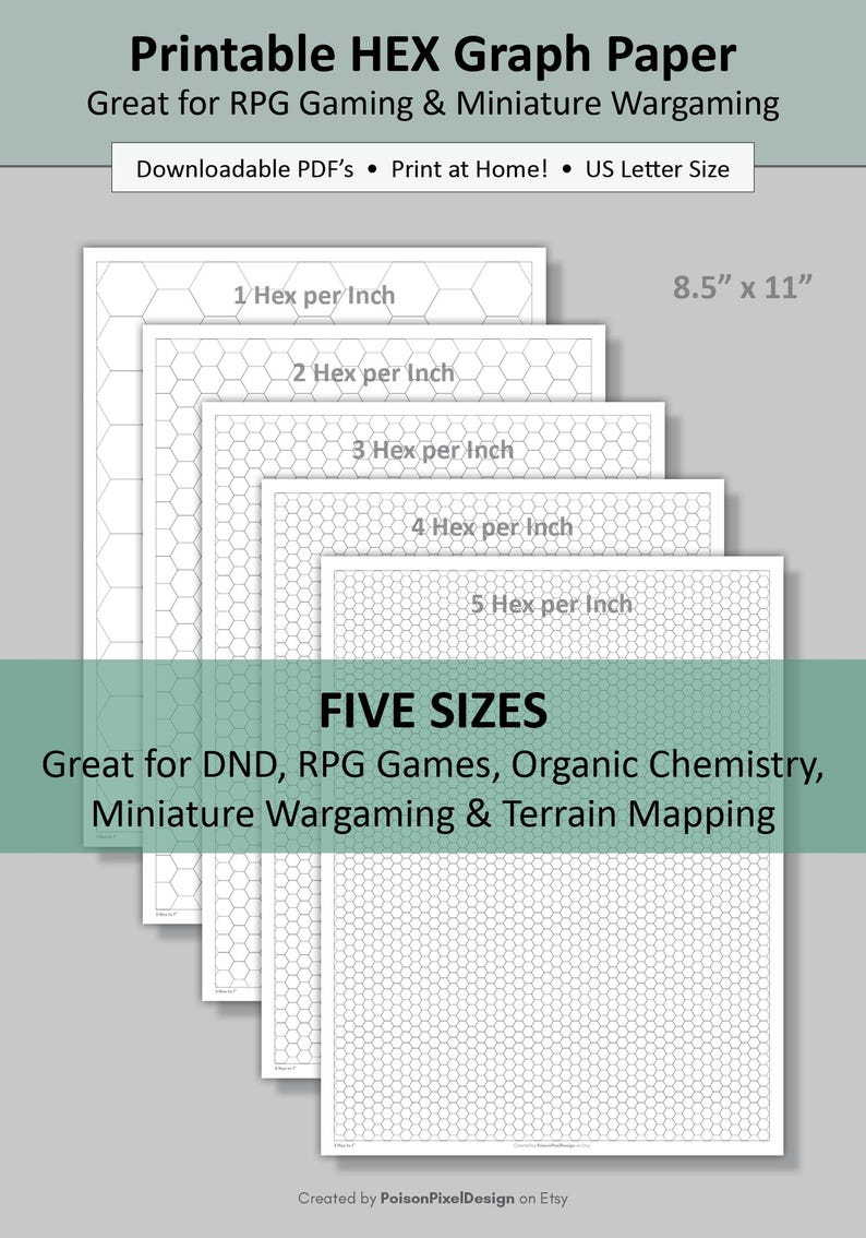 Printable HEX Grid Paper: Dnd, RPG, Wargaming, Quilting, Game Design ...