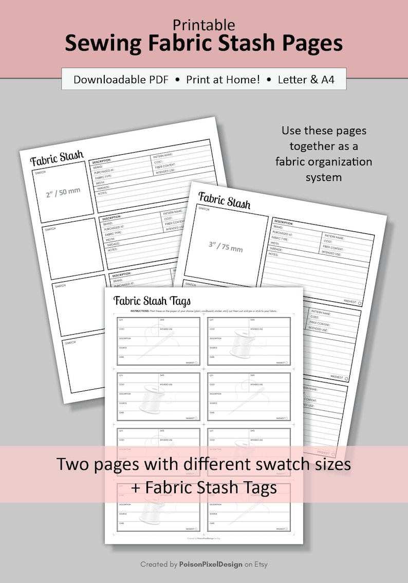 Printable Fabric Swatch Pages: Sewing Stash Organizer (digital PDF ...