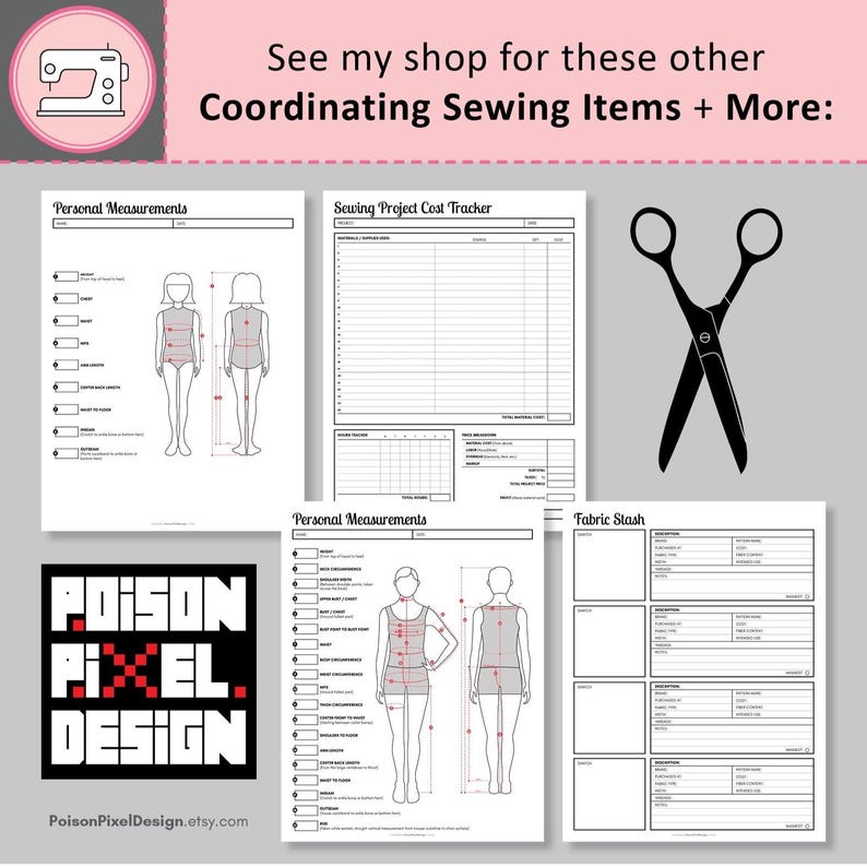 Printable Sewing Personal Measurements + Project Planner Sheet BUNDLE ...