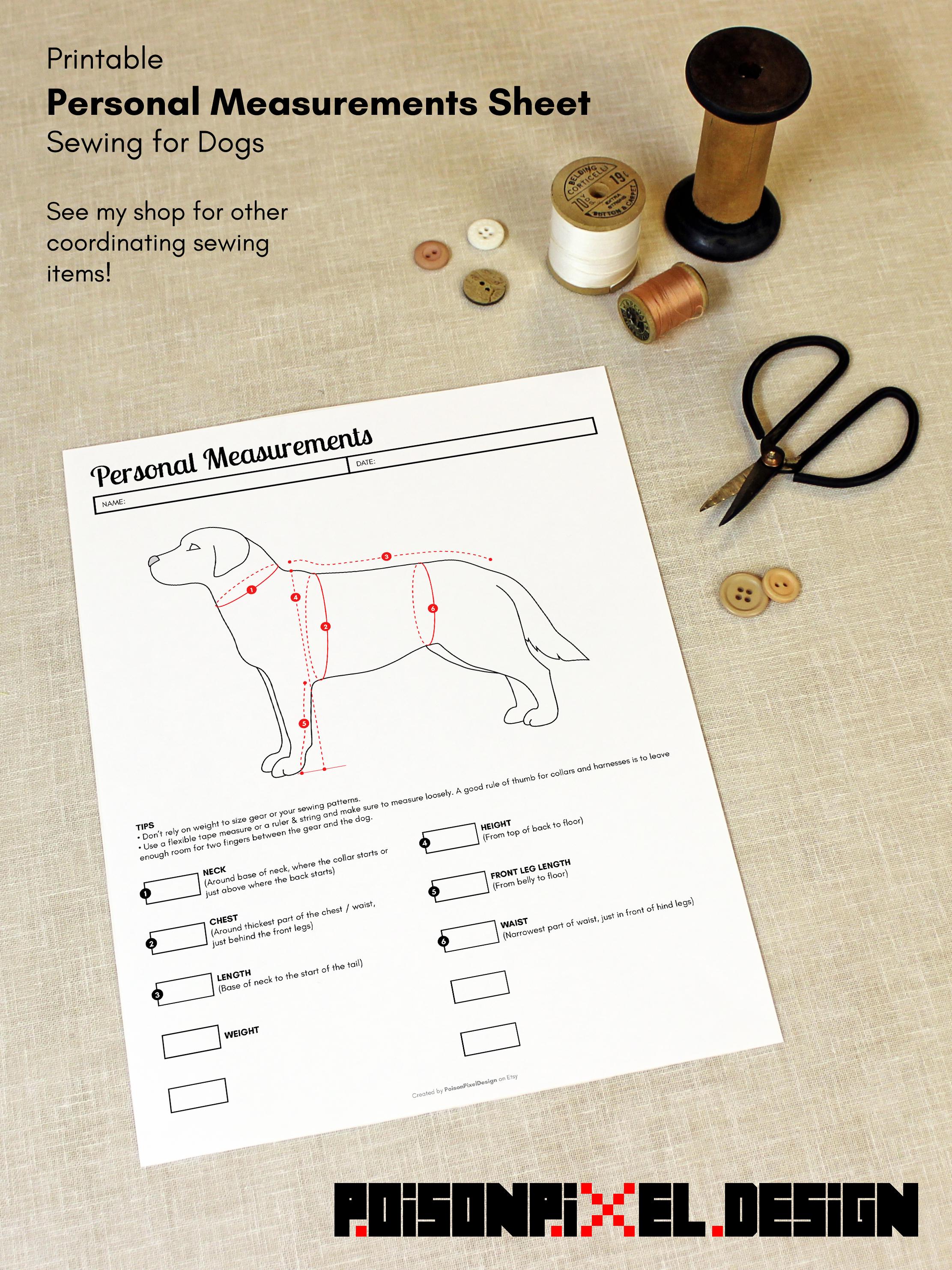 Printable Sewing Personal Measurements Sheet for Dogs | Body ...
